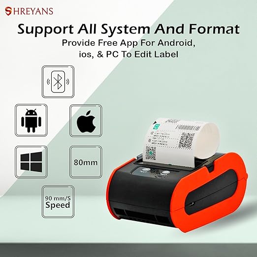 SHREYANS (SRS80D 80mm Bluetooth Label + Receipt Portable Printer 80mm – Shreyanspos
